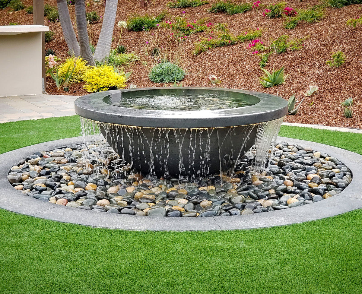 Contemporary Rounded Water Fountain in Slate - ConcreteCreationsLA